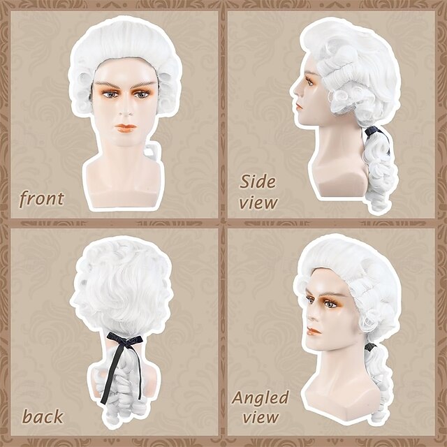 Colonial Judge Wig 18th Century Powdered Wavy Wig for Men Adult ...