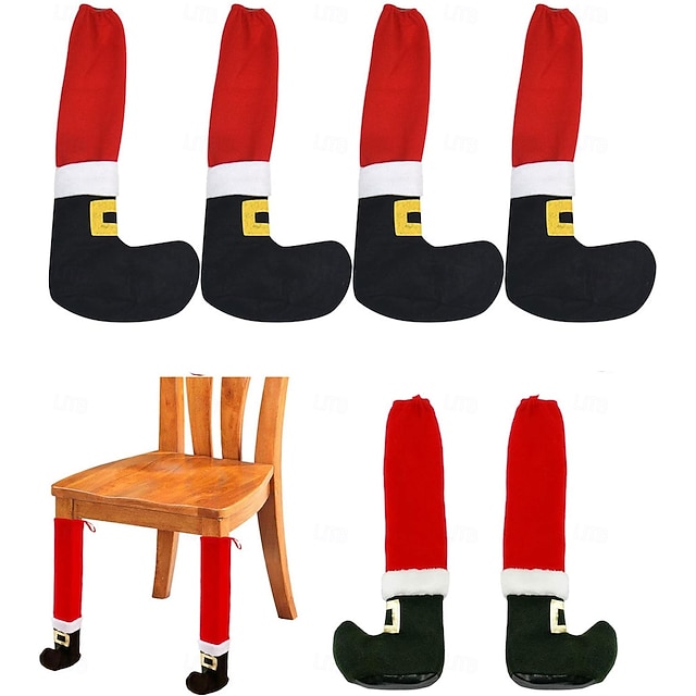 4 Pack Christmas Chair Legs Cover Sock Funny Furniture Socks Xmas Elves ...