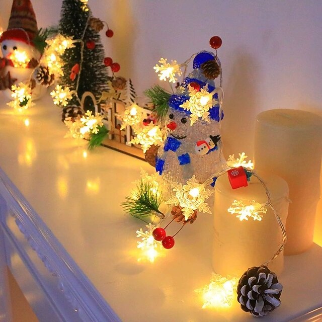 Snowflake Pine Cone Garland Lights Red Pine Needle Fairytale String ...