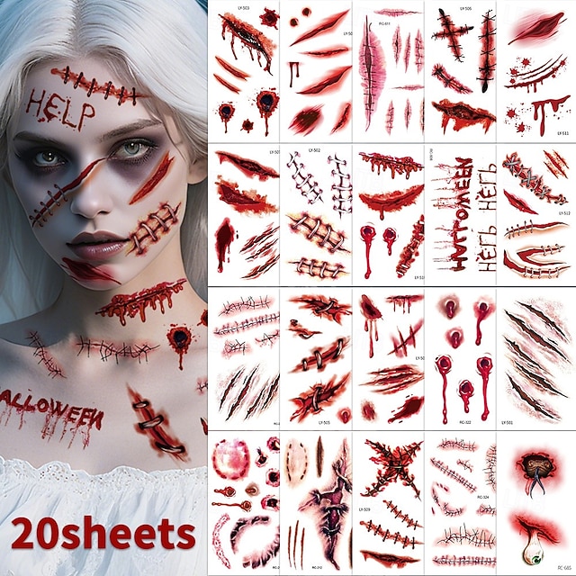 20pcs Halloween Funny & Scary Face Stickers for Adults Body and Facial ...