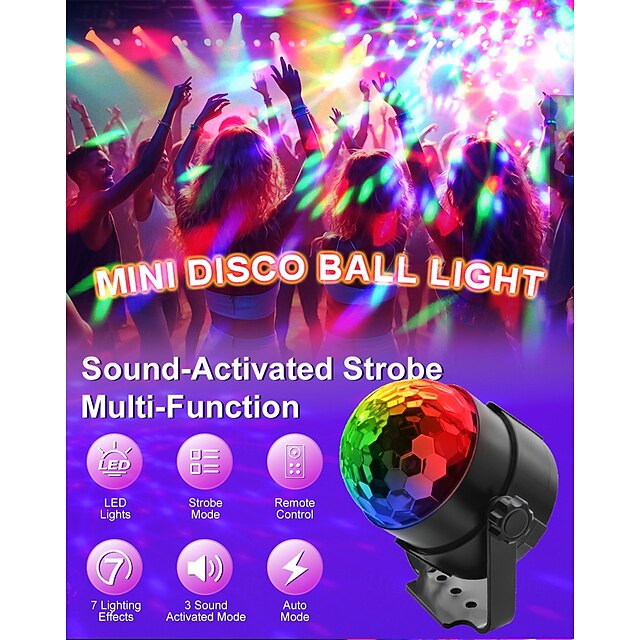 Luditek 2-Pack Sound Activated Lights with Remote Control Disco Ball ...
