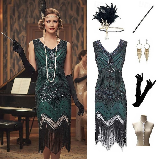 Roaring 20s 1920s Knee Length Dress Flapper Dress Fancy Costume Plus ...
