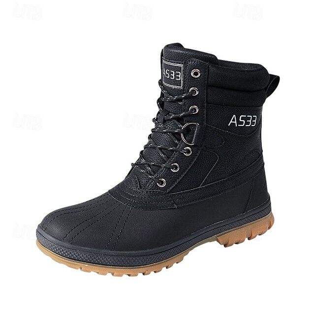 Men's Winter Snow Boots with Fur Lining, Waterproof Insulated Warm Lace ...