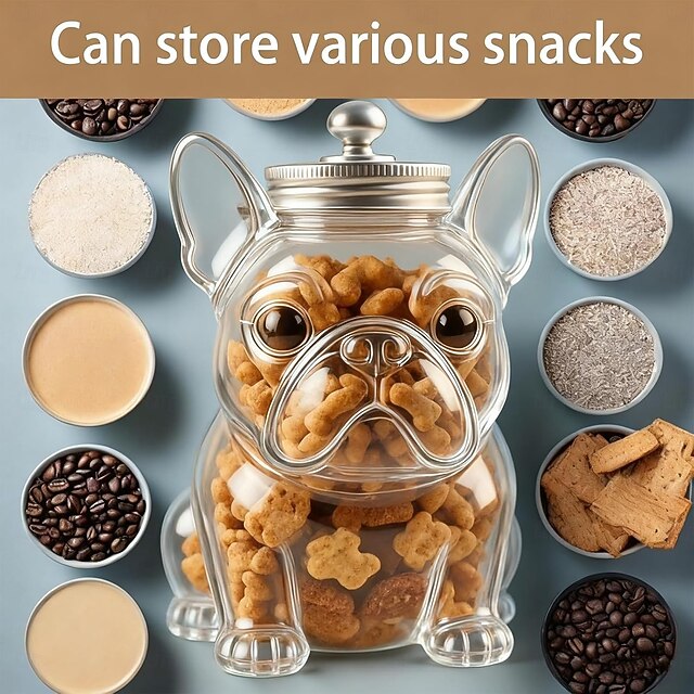 French Bulldog Treat Jar Airtight Glass Snack Container with Lid Cute ...