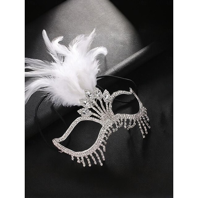 Women's Gatsby Feather Masquerade Mask with Rhinestones - Elegant ...