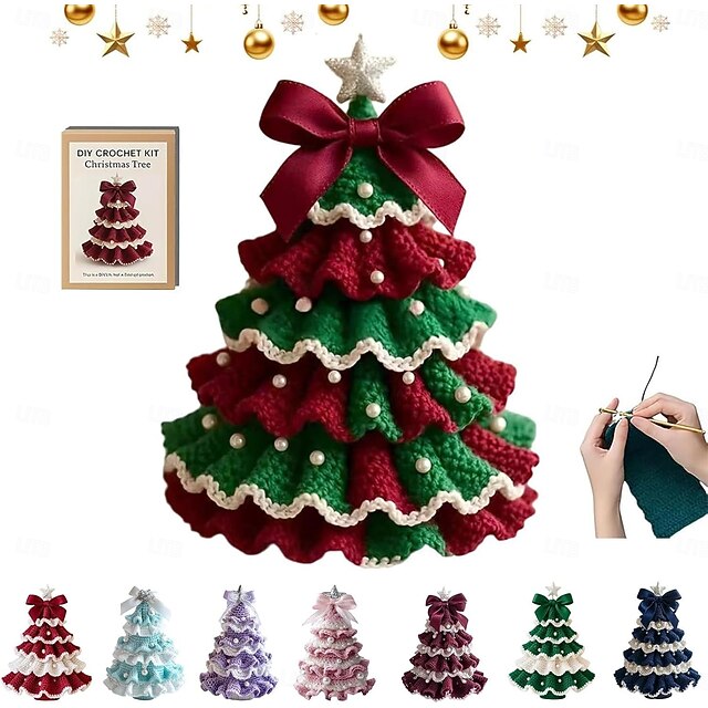 DIY Crochet Christmas Tree Kit Beginner Christmas Kit Tree Bow Pearl ...