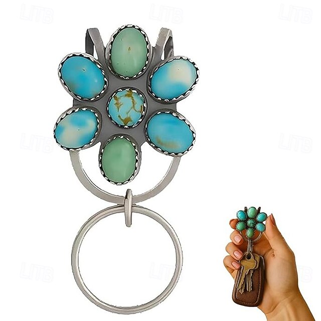Turquoise Bloom Bag Clip Key Holder Bohemian Keychain With Hook Women ...