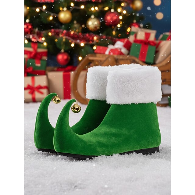 Women's Red Christmas Elf Boots with Curled Toe and Jingle Bells ...