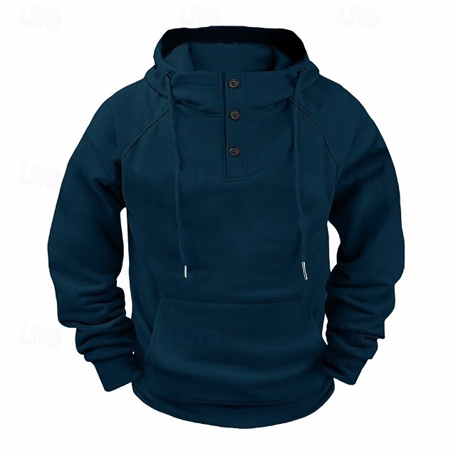 Men's Hoodie Button Up Hoodie Tactical Hoodie Light Grey Hooded Plain ...