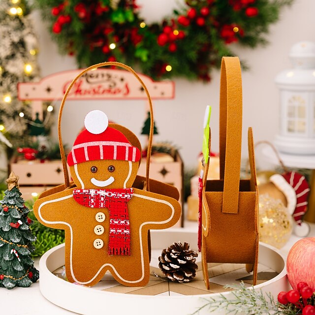 4PCS Christmas Gingerbread Gift Bags, Double-Sided Cartoon Gingerbread ...