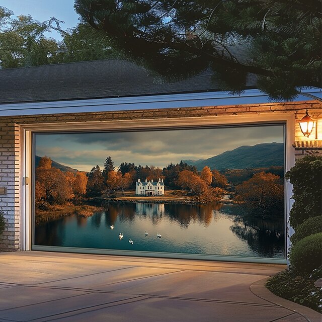 Garage Door Cover Large Hanging Backdrop Lake Forest Rustic Cottagecore ...