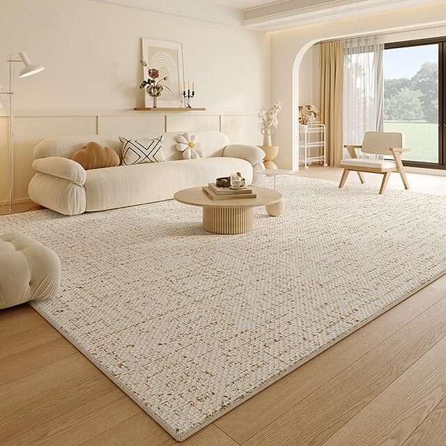 Cream Boho Style Area Rug, Solid Color Waterproof Stain Resistant ...