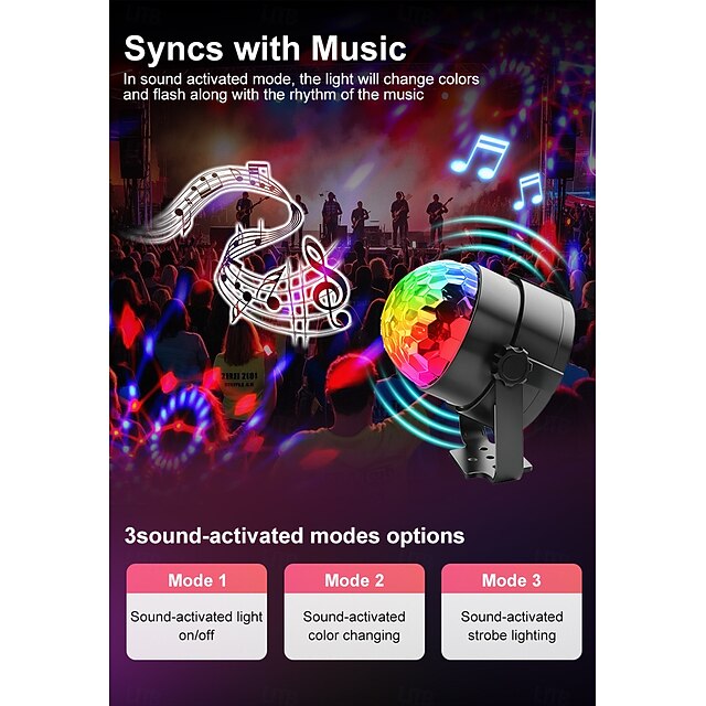 Luditek 2-Pack Sound Activated Lights with Remote Control Disco Ball ...