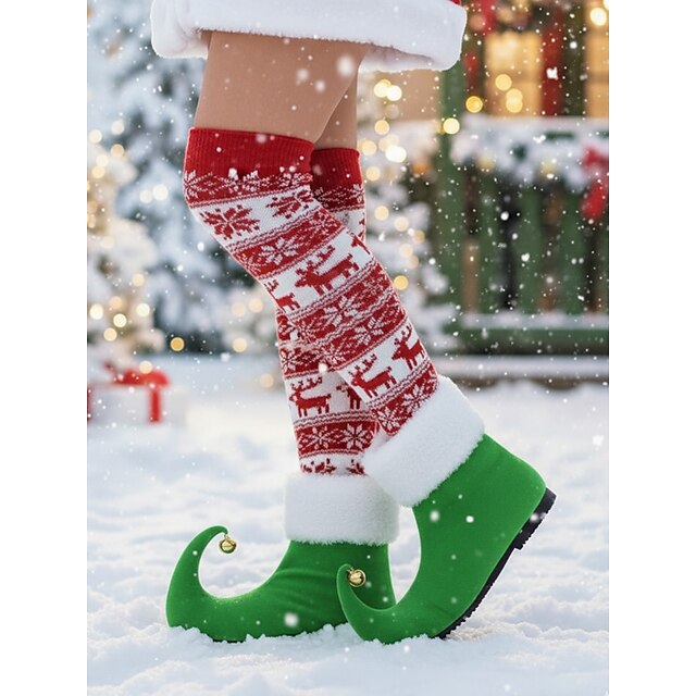 Women's Red Christmas Elf Boots with Curled Toe and Jingle Bells ...