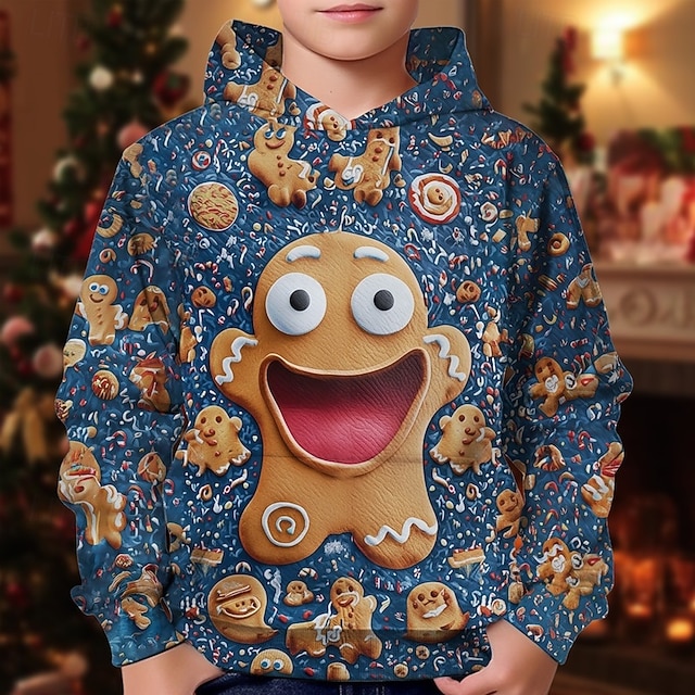 Christmas Boys' 3D Graphic Gingerbread Hoodie Long Sleeve Spring Fall ...