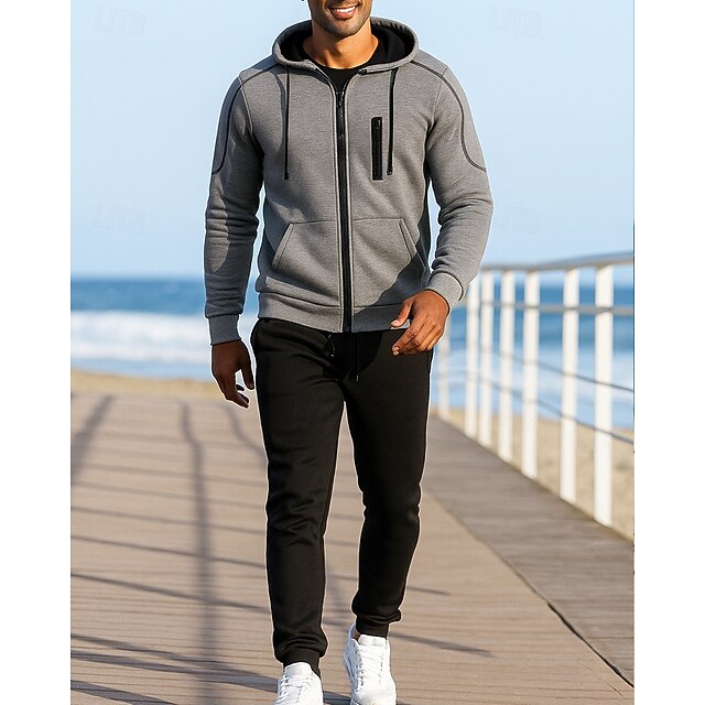 Men's 2 Piece Tracksuit Lounge Hoodie Sweatsuit Sets Drawstring Solid ...