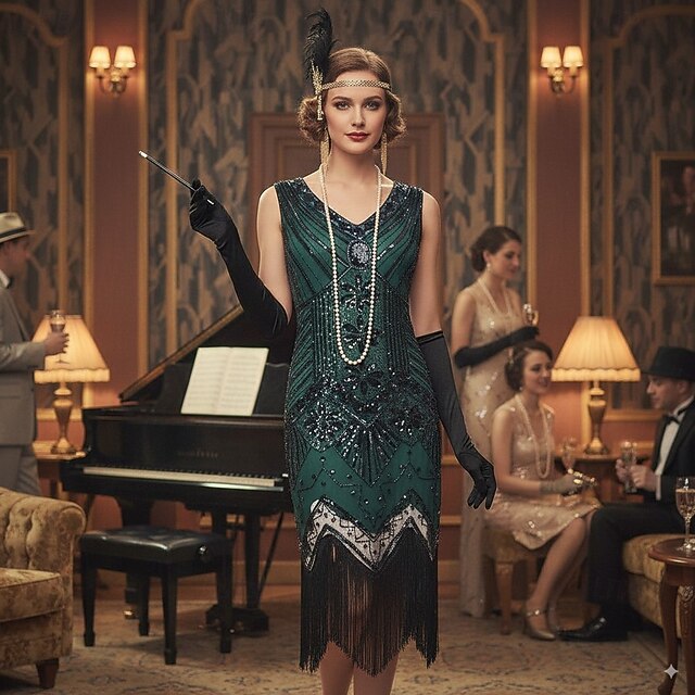 Roaring 20s 1920s Knee Length Dress Flapper Dress Fancy Costume Plus ...