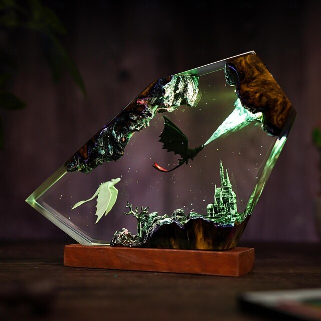 Dragon Epoxy Night Light, 3D Dragon Table lamp, Handmade Resin lamp ...