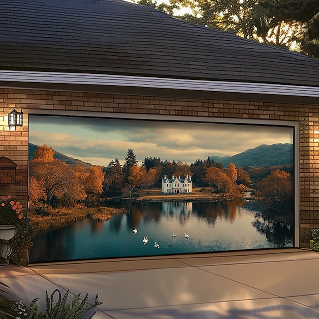 Garage Door Cover Large Hanging Backdrop Lake Forest Rustic Cottagecore ...