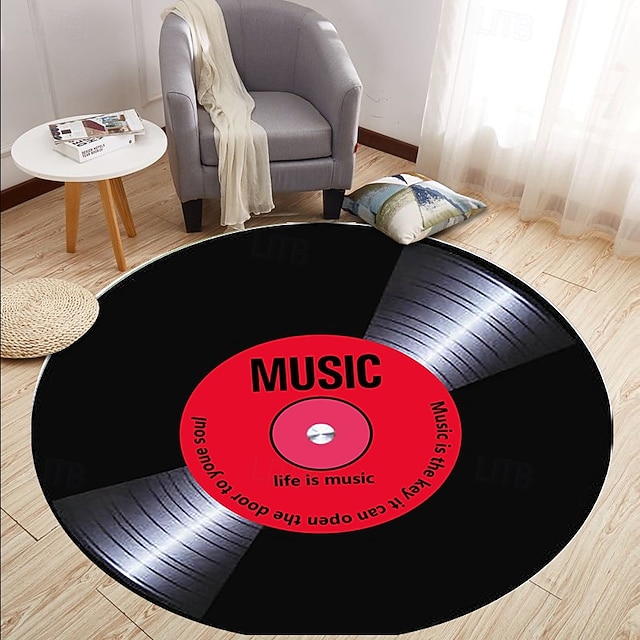 Record Album Round Rug For Living Room And Bedroom,Retro Stylish Music ...