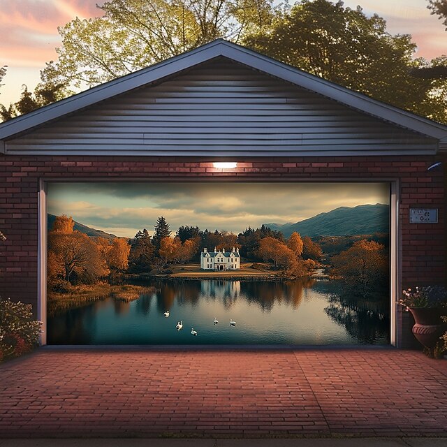 Garage Door Cover Large Hanging Backdrop Lake Forest Rustic Cottagecore ...