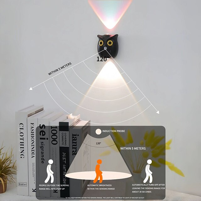 Owl Smart Night Light USB Gift Rechargeable Motion Sensing Mural ...
