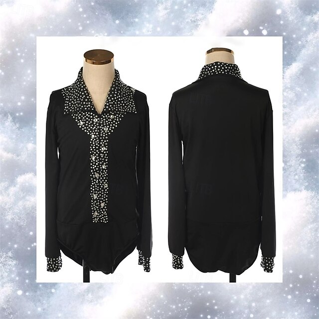 Figure Skating Top Men's Boys' Ice Skating Tops Black Patchwork Spandex ...
