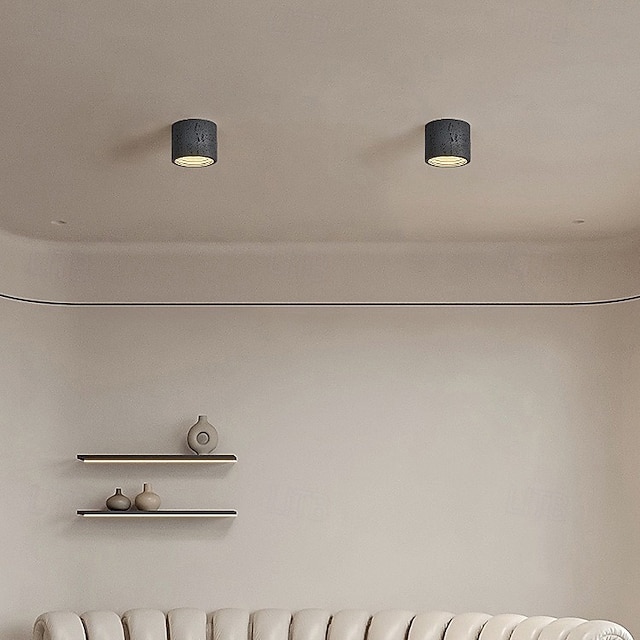 LED Ceiling Light 14cm Stone Flush Mount Lights Ceramic Wood Artistic ...