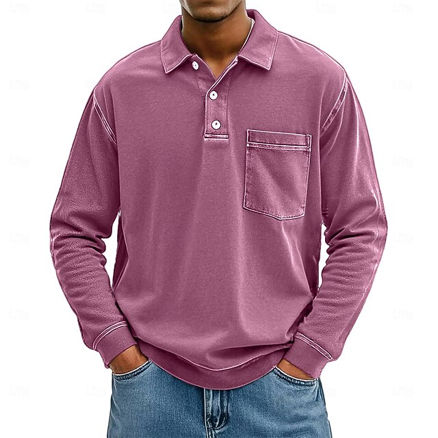 Men's Polo Shirts Golf Polos Shirts Casual Business Classic Long Sleeve ...