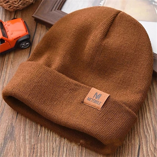 Men's Unisex Beanie Hat Winter Hats Beanies Skull Cap Knit Hat Black Red Acrylic Fibers Knitted ...