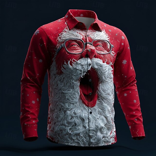 Christmas Men's Roaring Santa Claus funny christmas Shirt Button Up ...