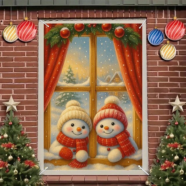 Christmas Snowman Friends Curtain, 2025 Xmas Cute Winter Window Curtain ...