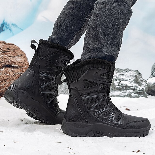 Men's Waterproof Tall Winter Snow Boots with Fur Lining, Anti-Slip ...