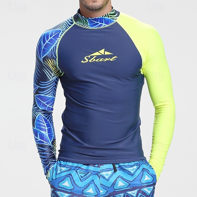 Men's Rash Guard Swim Top Dive Skin Shirt Patchwork Knee-Length Leg ...