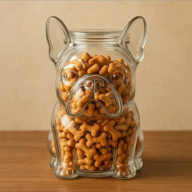 French Bulldog Treat Jar Airtight Glass Snack Container with Lid Cute ...