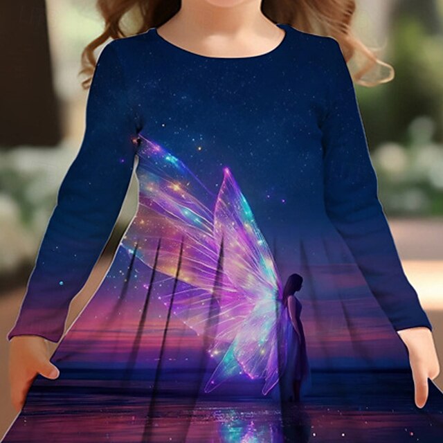 Girls' 3D Cartoon Butterfly Dress Long Sleeve Summer Spring Vacation ...