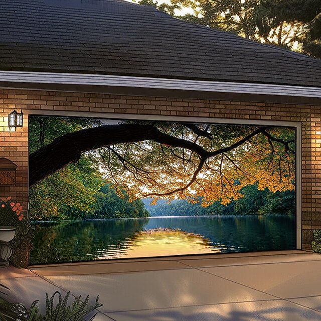 Garage Door Cover Large Hanging Backdrop Lake Forest Rustic Cottagecore ...