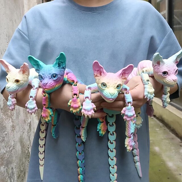 3D Printed Articulated Cat Figure Realistic Hairless Cat Decoration 3D ...