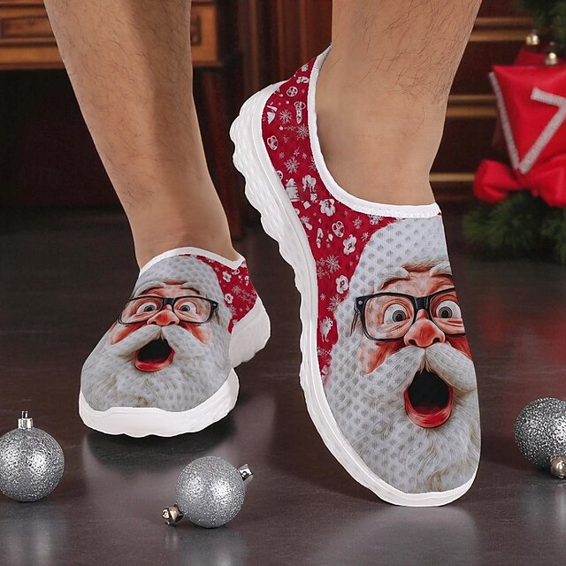 Men's Christmas Santa Claus Print Slip-On Sneakers, Lightweight ...