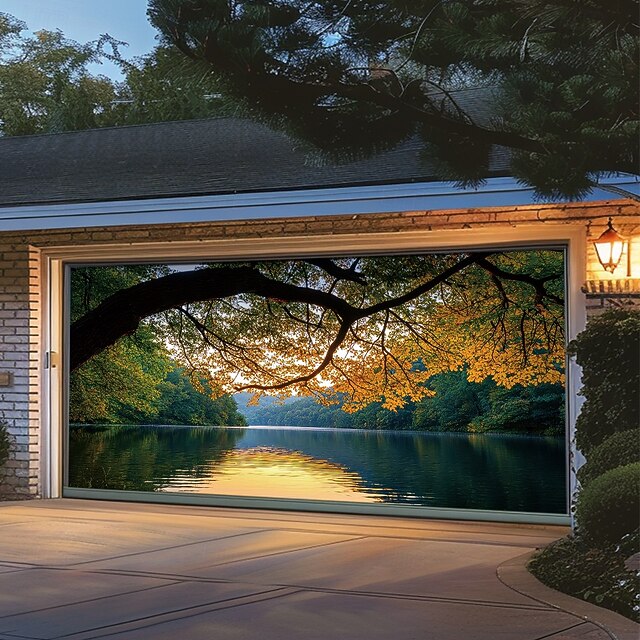 Garage Door Cover Large Hanging Backdrop Lake Forest Rustic Cottagecore ...