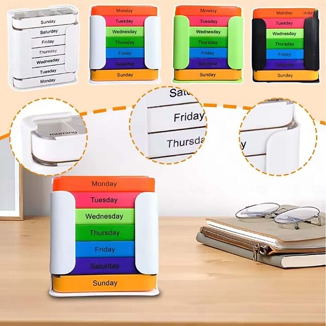7-Day Large Capacity Portable Pill Organizer Waterproof Medication ...