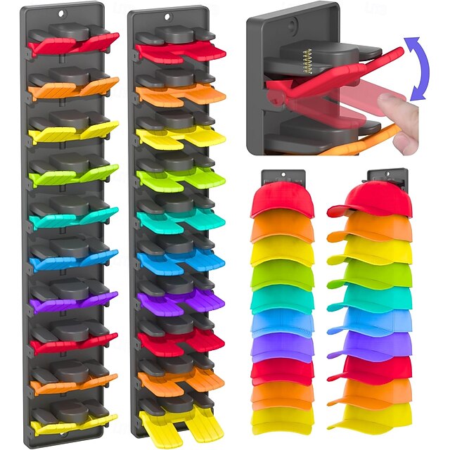 2 Packs Hat Organizer for Baseball Caps with Built-in Spring Clips ...