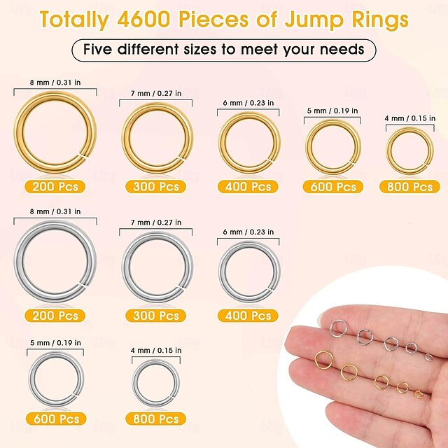 4600PCS Open Jump Rings Kit, Gold and Silver Jewelry Making Connectors ...