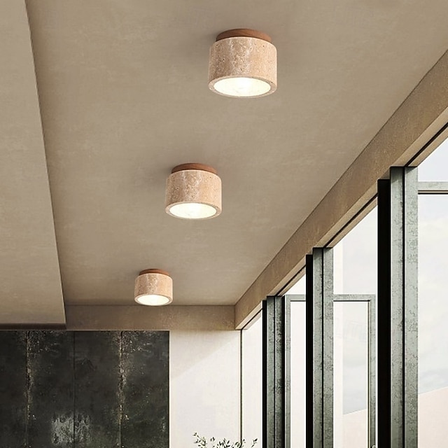 LED Ceiling Light 15cm Stone Flush Mount Lights Ceramic Wood Artistic ...