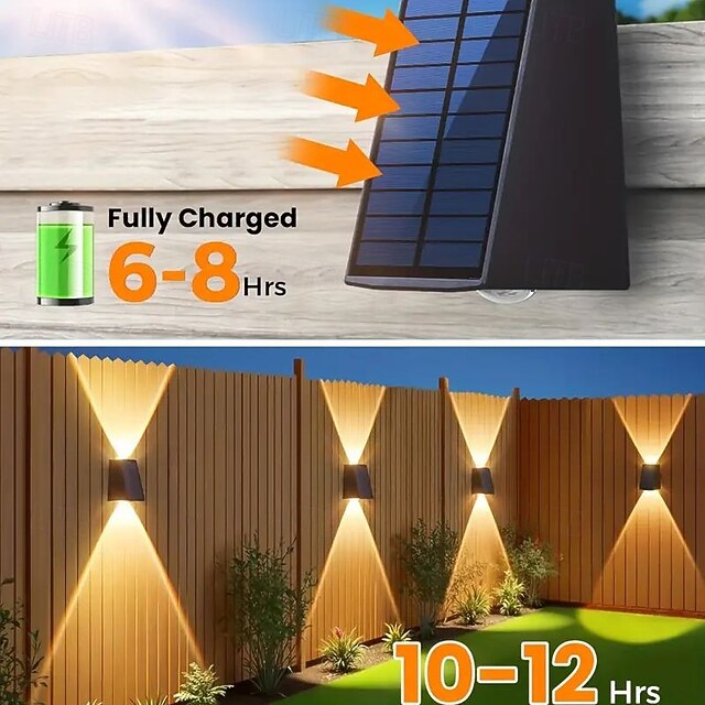 2 Pcs Solar Outdoor LED Wall Light IP65 Waterproof Up and Down Glowing ...