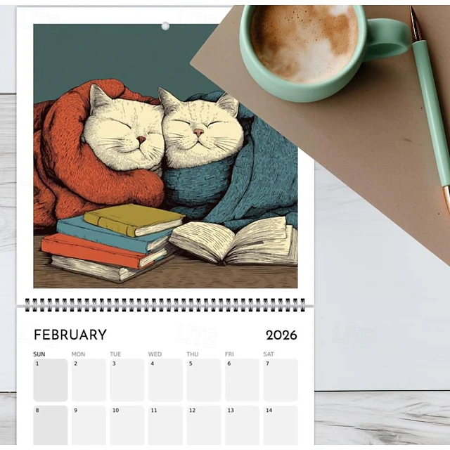 Cats Chillin' with Books 2026 Wall Calendar Cute Cat Reading Themed ...