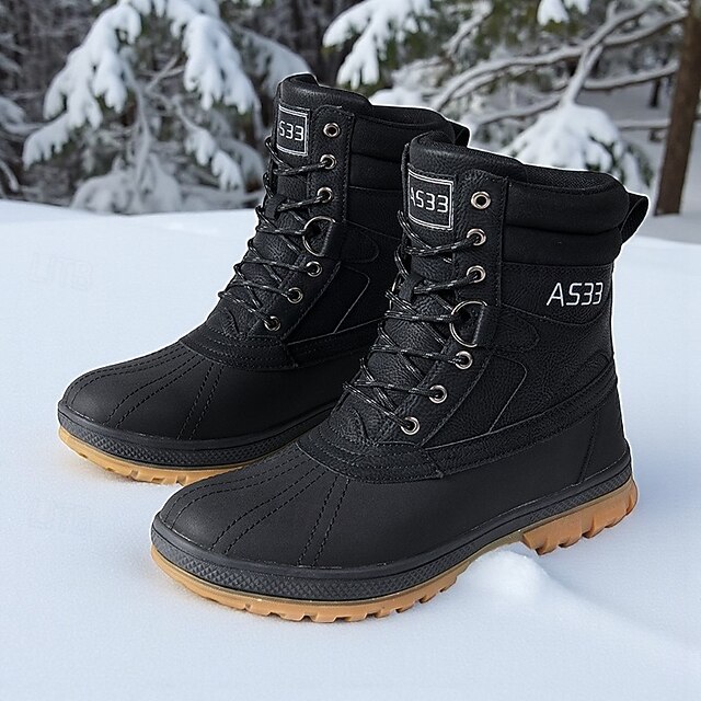 Men's Winter Snow Boots with Fur Lining, Waterproof Insulated Warm Lace ...