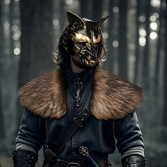 Retro Vintage Medieval Renaissance Mask Shawls Faux Fur Costume Warrior ...