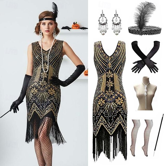 Roaring 20s 1920s Knee Length Dress Flapper Dress Fancy Costume Plus ...