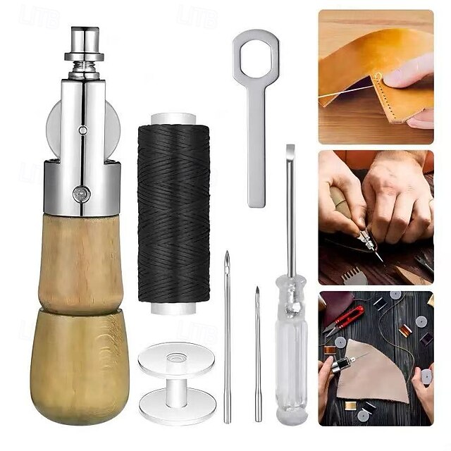 7-Piece Faux Leather Sewing Awl Kit with Needles – Hand Sewing Tools ...